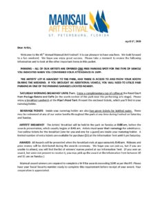 2020 Artists' Welcome letter - Mainsail Art Festival
